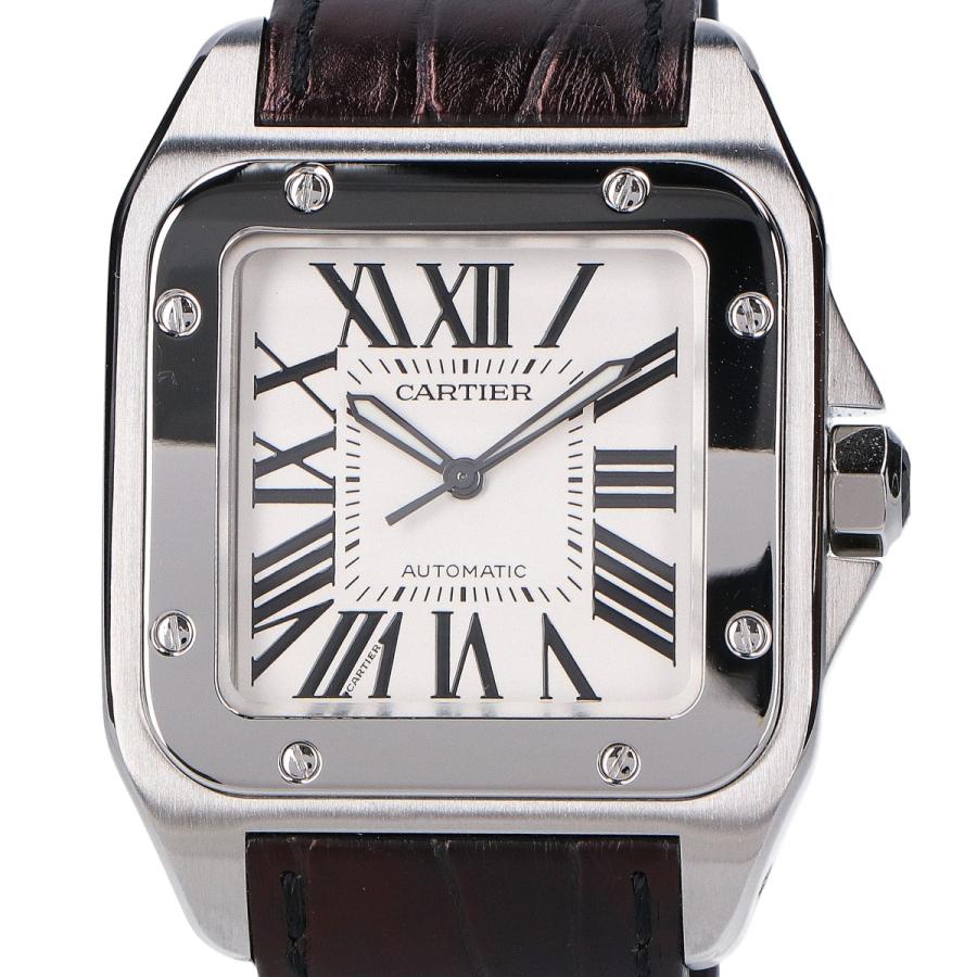 Cartier カルティエ W20073X8 サントス100 LM 自動巻き 腕時計 シルバー/ブラックレザーベルト メンズ : ブランド ...