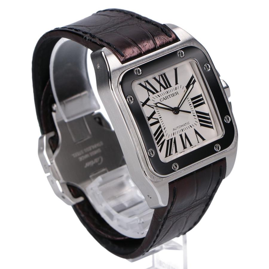 Cartier カルティエ W20073X8 サントス100 LM 自動巻き 腕時計 シルバー/ブラックレザーベルト メンズ : ブランド ...