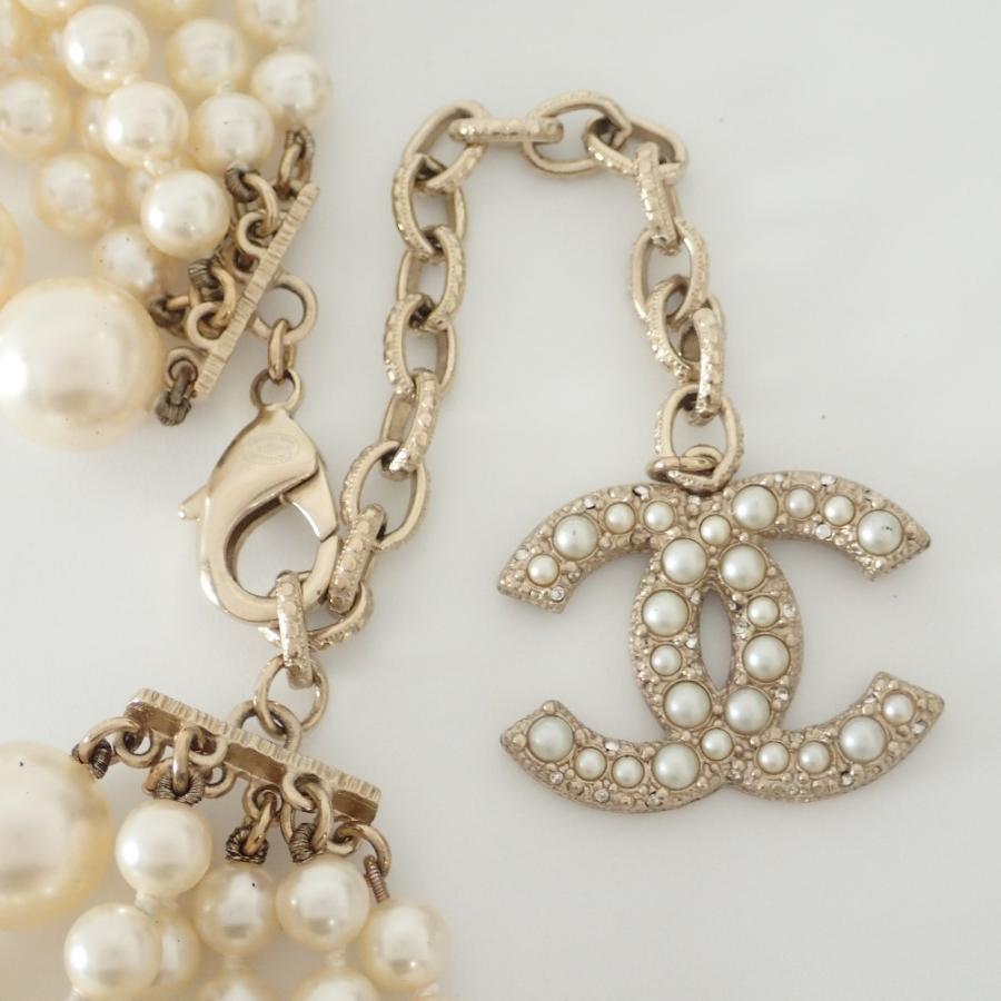 CHANEL 美品 シャネル A14C CCココマーク イミテーションパール 6重 ロングネックレス ホワイト/ゴールド レディース ...