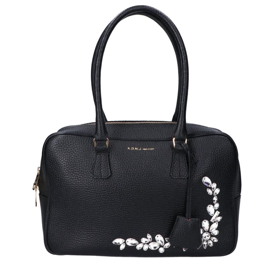 美品 A.D.M.J. Accessoires De Mademoiselle ADMJ SHRINKLEATHER CRYSTALS BOSTONBAG シュリンクレザー クリスタル ...