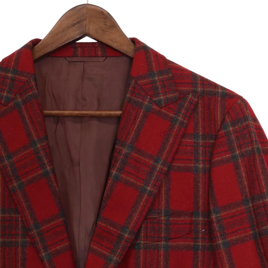 UNIVERSAL LANGUAGE SUPER100 レッド タータンチェック ピークドラペル2Bジャケット ジャケット 48−6D レッド ...