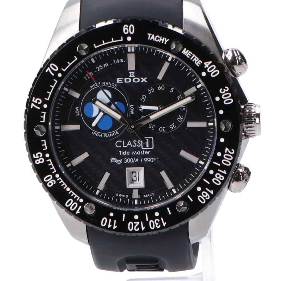 EDOX エドックス 48001 CLASS-1 タイドレベルカウンター/ムーンフェイズ クォーツ 腕時計 ブラック/シルバー メンズ : ブランドリユースショップエコスタイル - 通販 ...