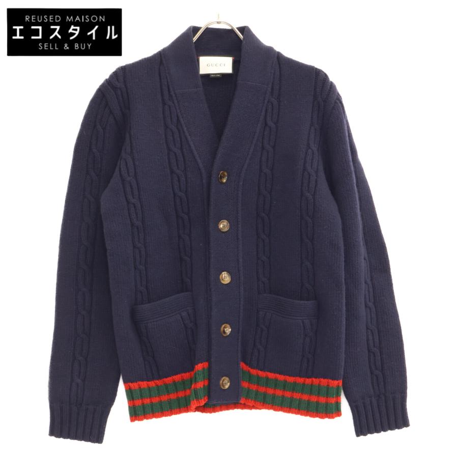GUCCI グッチ 407658 ネイビー ウェブライン ケーブル編み GUCCI グッチ 407658 ネイビー ウェブライン ケーブル編み