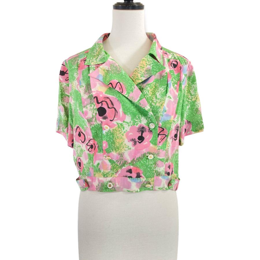 CHANEL シャネル 国内正規 97P P07536V05576 ココマークボタン クロップド 総柄シルク半袖シャツブラウス トップス 42 レディース : ブランドリユースショップエコス ...