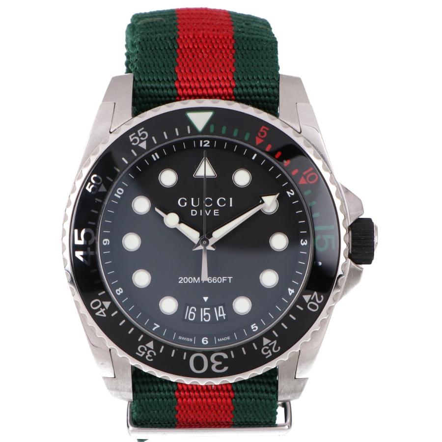 GUCCI 美品/ グッチ 136.2 ダイブ SS×ナイロン 黒文字盤 クオーツ 腕時計 シルバー/ブラック メンズ : ブランドリユース ...