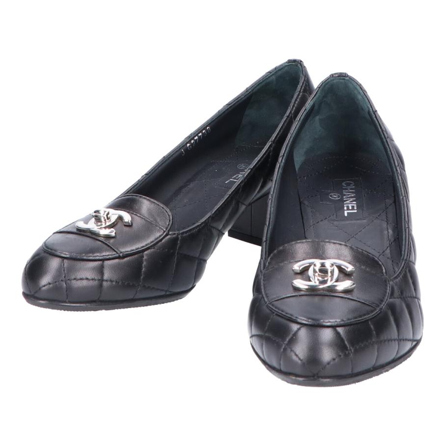 CHANEL 新品同様 シャネル G27738 CCココマークターンロック マトラッセ パンプス 37 1/2C ブラック/シルバー ...
