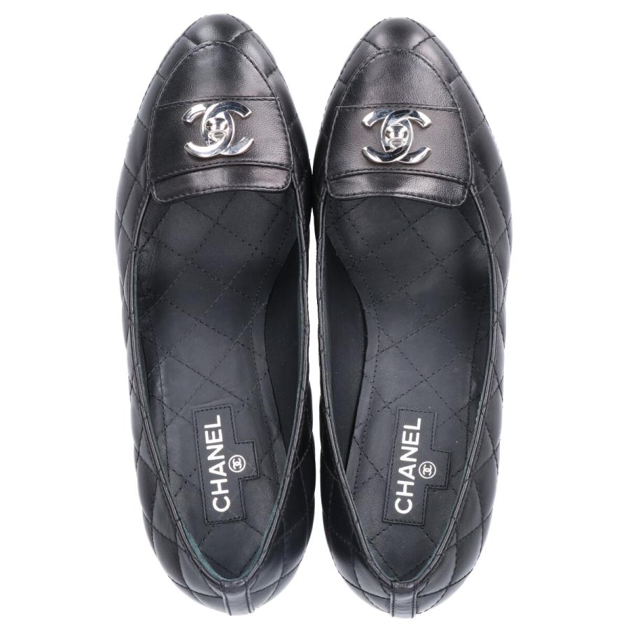 CHANEL 新品同様 シャネル G27738 CCココマークターンロック マトラッセ パンプス 37 1/2C ブラック/シルバー ...