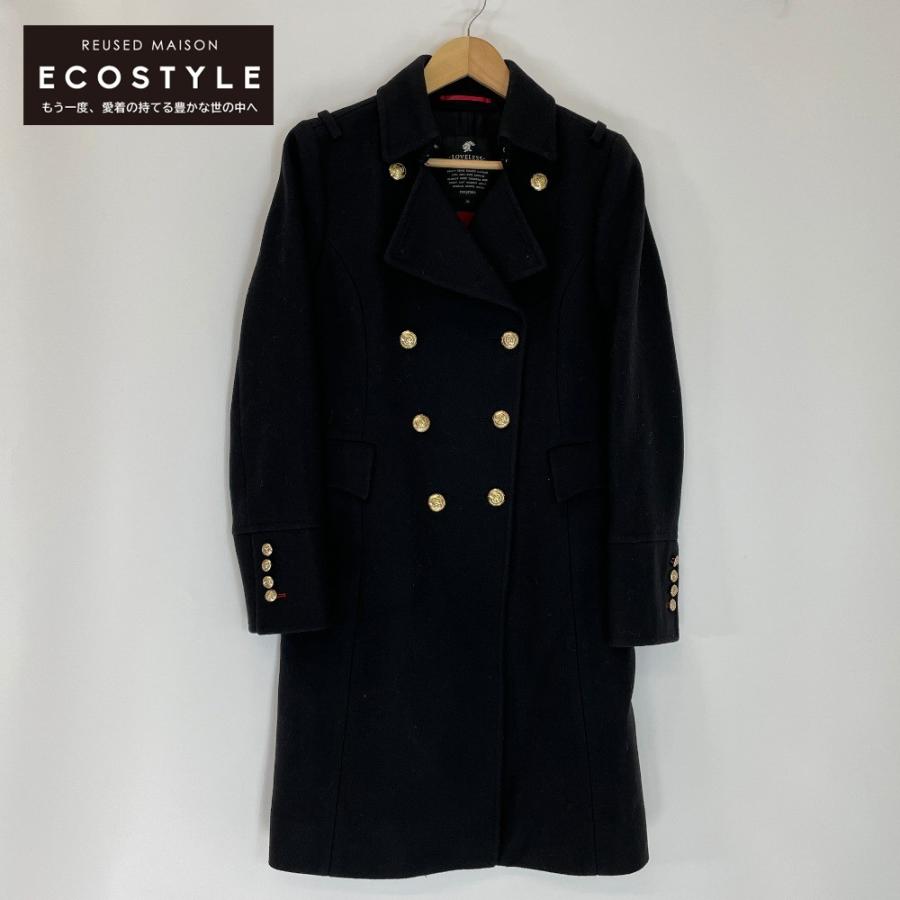 美品/ LOVELESS ラブレス MILIOR社生地 金ボタン ウール ナポレオン コート 36 ブラック レディース ...