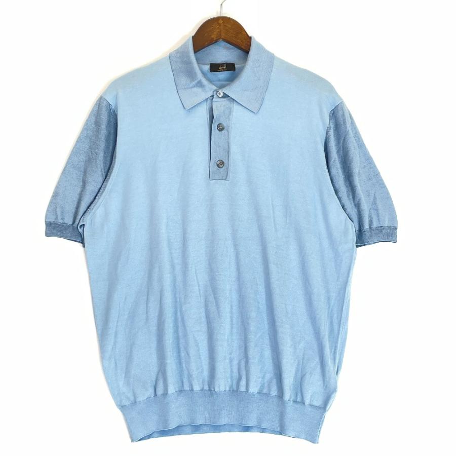 dunhill 新品同様/国内正規 Dunhill ダンヒル コットンxシルク 半袖ポロシャツ/ トップス 175/92A ブルー メンズ ...