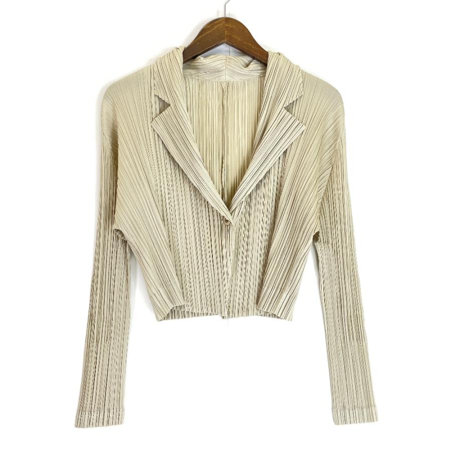 美品/ PLEATS PLEASE プリーツプリーズ PP91-JD531 プリーツ 1B ショート ジャケット 3 ベージュ レディース ...