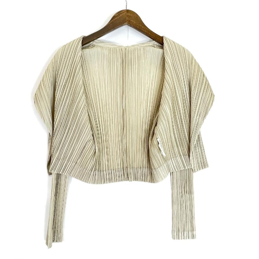美品/ PLEATS PLEASE プリーツプリーズ PP91-JD531 プリーツ 1B ショート ジャケット 3 ベージュ レディース ...