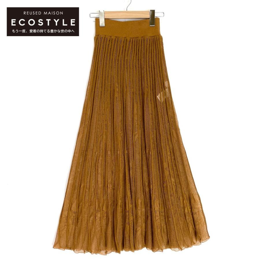 美品/ Mame Kurogouchi マメクロゴウチ MM20PS- KN720 ペチコート付 レースフレア スカート 2 ブラウン ...
