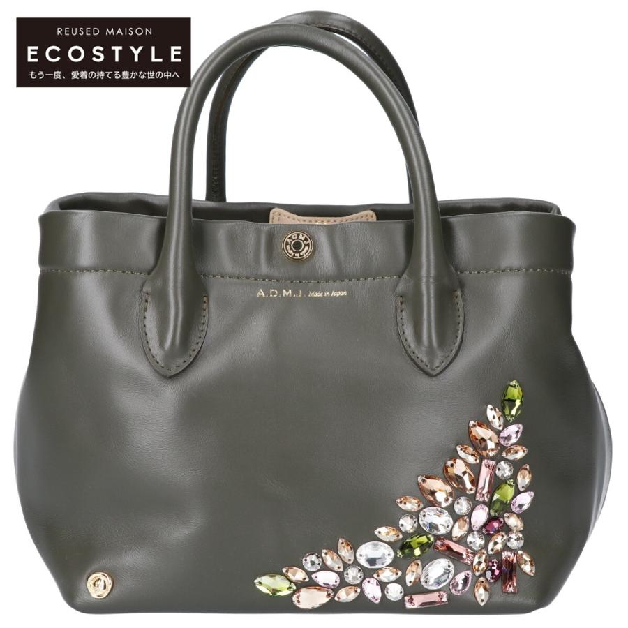 美品 A.D.M.J. Accessoires De Mademoiselle ADMJ ポレット社レザー バニティ スワロフスキー・クリスタル付 トートバッグ レディース : ブランド ...