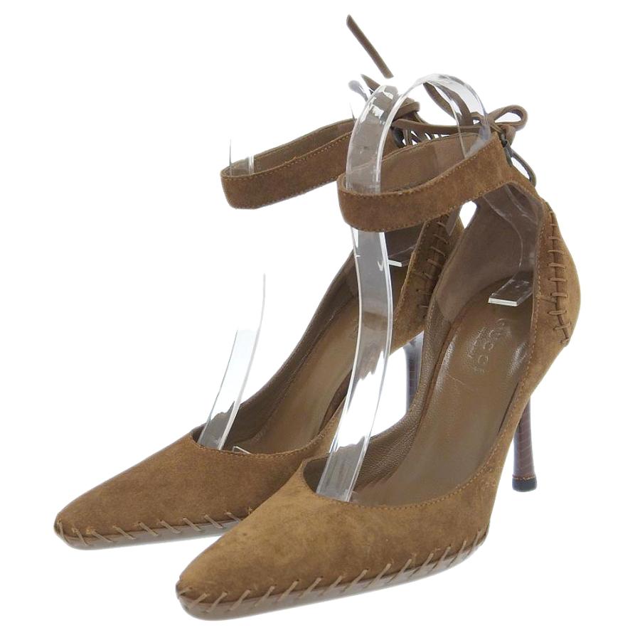 GUCCI 美品 グッチ スエード バックストラップ ヒールパンプス レディース ブラウン 35 1/2C 101846 : ブランドリユースショップエコスタイル - 通販 - Yahoo ...