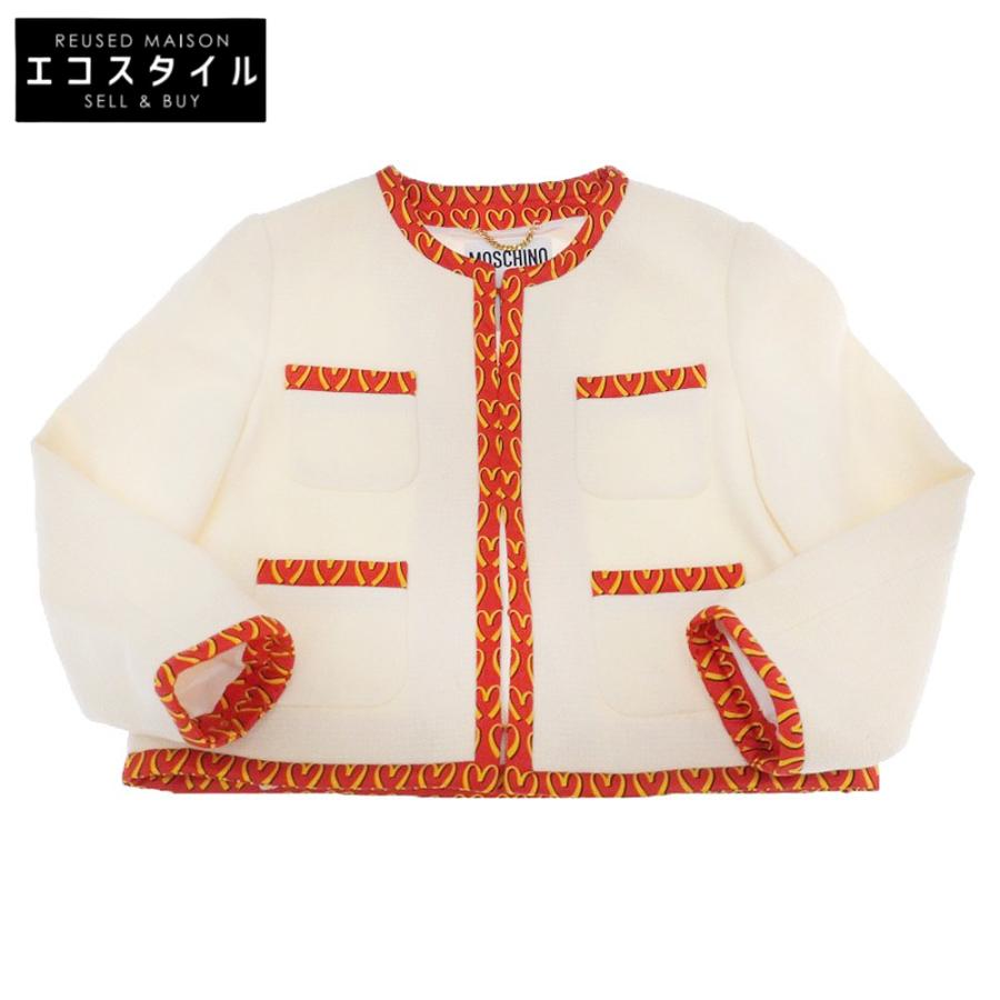 MOSCHINO（モスキーノ） 未使用 ハートデザイン ノーカラー ジャケット レディース アイボリー 40 : ブランドリユースショップ ...