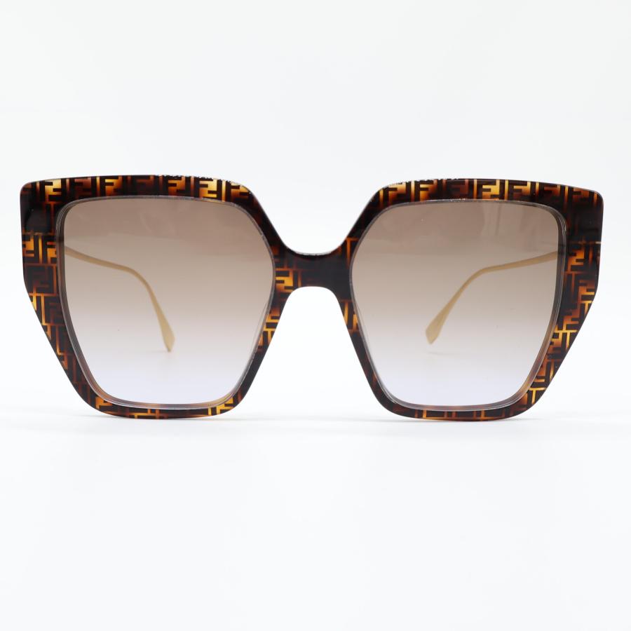 美品 FENDI フェンディ FE40012U Bagutte バゲット ズッカ柄 スクエア サングラス 55 18-140 ブラウン系/ゴールド レディース ...