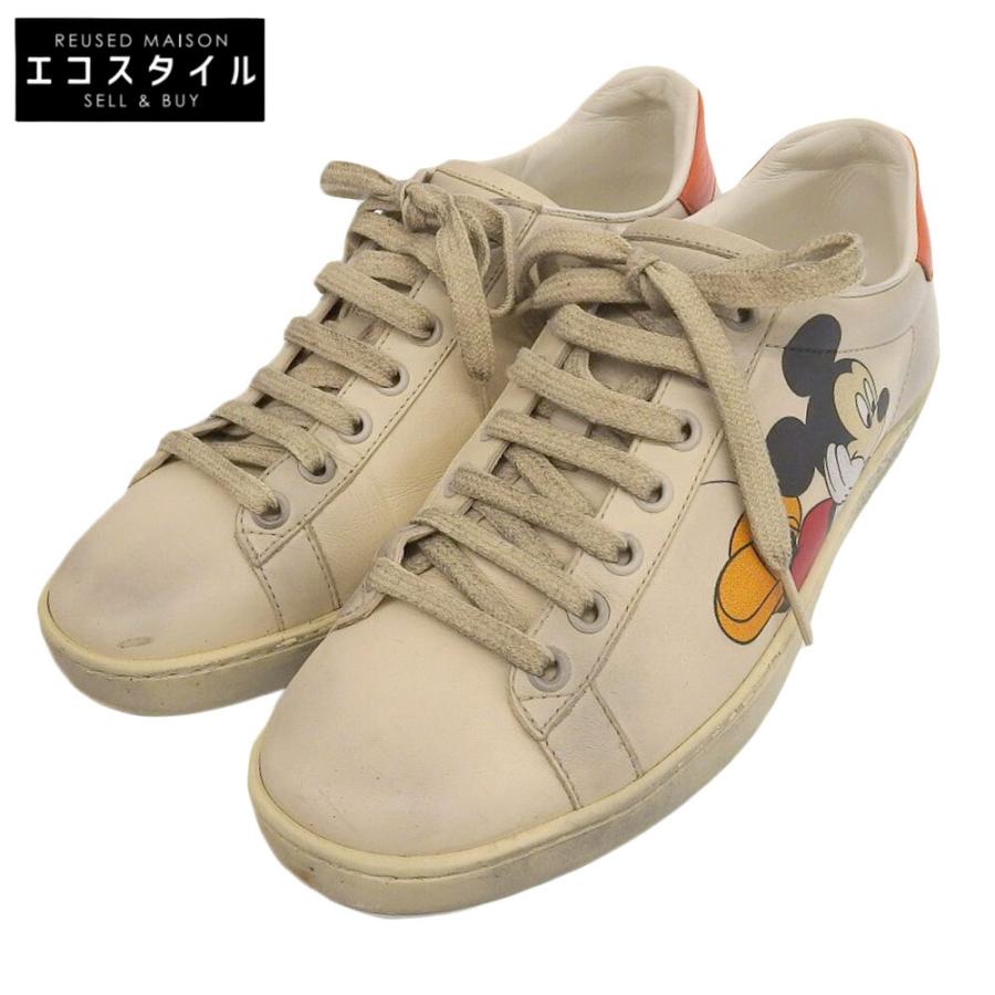GUCCI グッチ ×ディズニー スニーカー シューズ レディース レザー ホワイト 36 602129 ヴィンテージ加工 ...