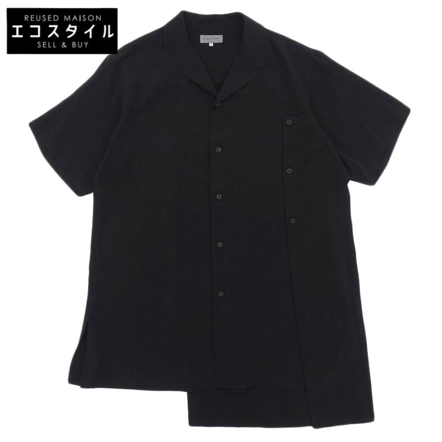 美品 Yohji Yamamoto POUR HOMME ヨウジヤマモトプールオム トリアセテート アシンメトリー シャツ 黒 ブラック 3 HS-B63-500 24SS ...