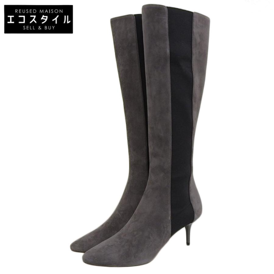 新品同様 JIMMY CHOO ジミーチュウ FAITH/A65 スエード サイドゴア ロングブーツ レディース グレー 37.5 ...