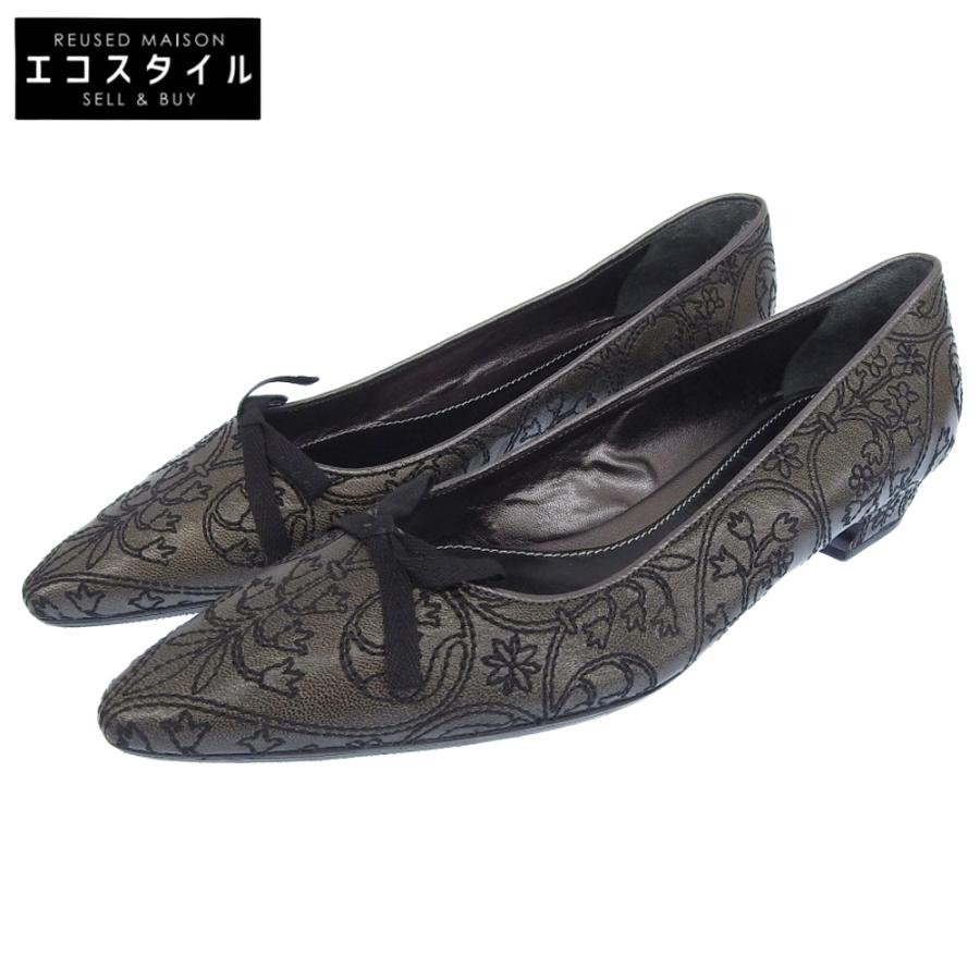 PRADA 新品同様 プラダ 刺繍 リボン レザー フラットパンプス レディース ダークブラウン 35 : ブランドリユースショップエコスタイル - 通販 - Yahoo!ショッピング