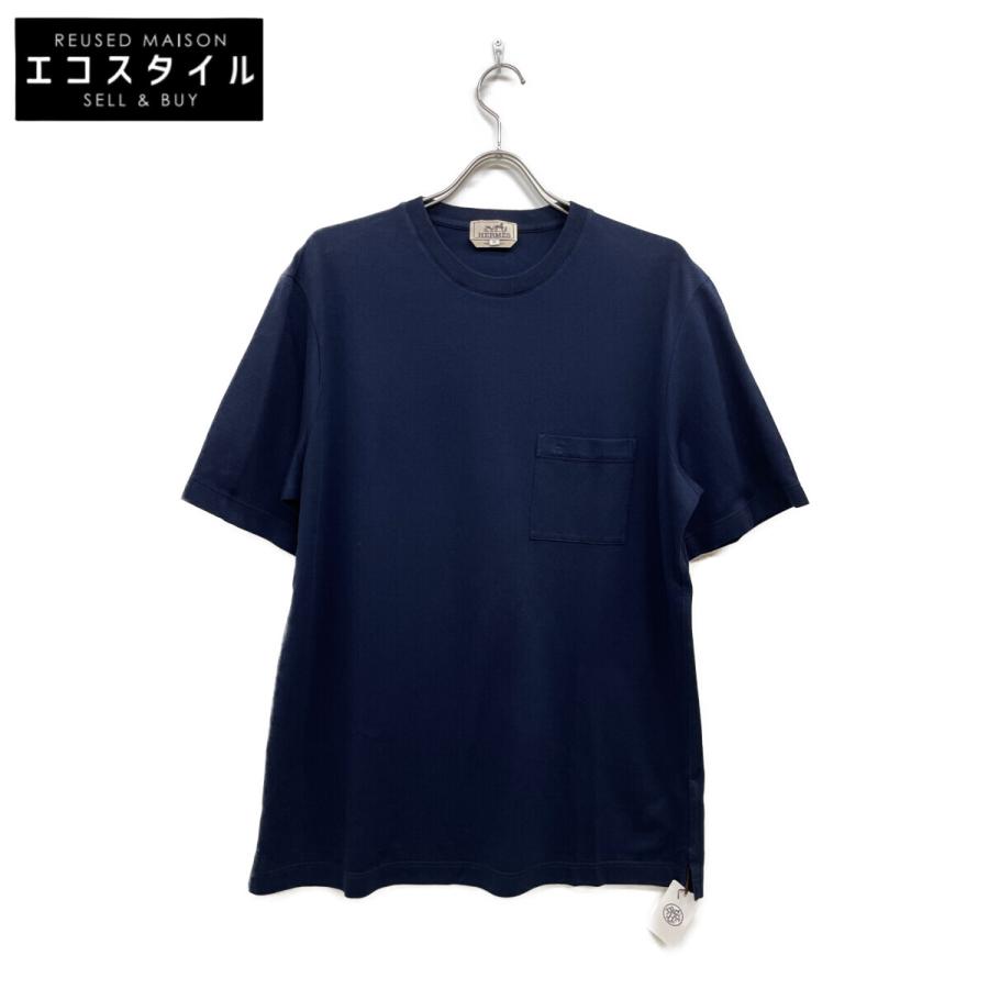HERMES エルメス ネイビー コットン ポケットTシャツ XL トップス