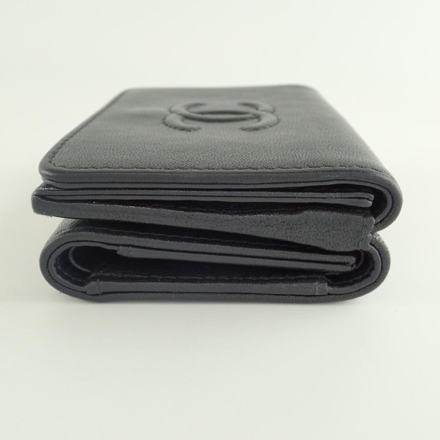 CHANEL 美品 シャネル 28番台 CCココマークステッチ レザー 三 CHANEL 美品 シャネル 28番台 CCココマークステッチ レザー 三