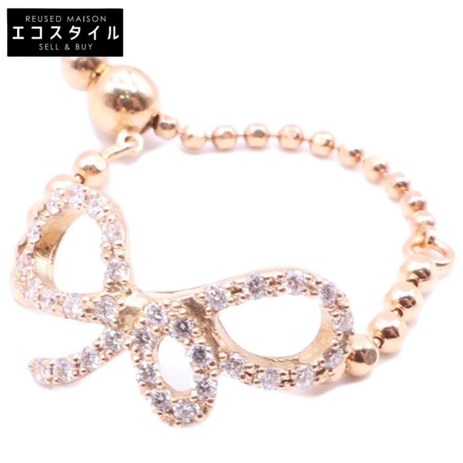 美品/ AbHeri アベリ K18YG/D0.19 メレダイヤ リボンモチーフ チェーン リング・指輪 イエローゴールド レディース ...