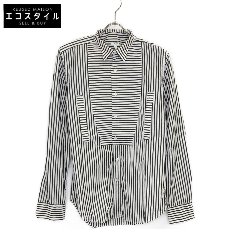 LOEWE 国内正規/ ロエベ H2179861CG ストライプ アナグラム刺繍 ウイングカラーシャツ 39 ホワイトxブラック レディース : ブランドリユースショップエコスタイル - 通販 ...