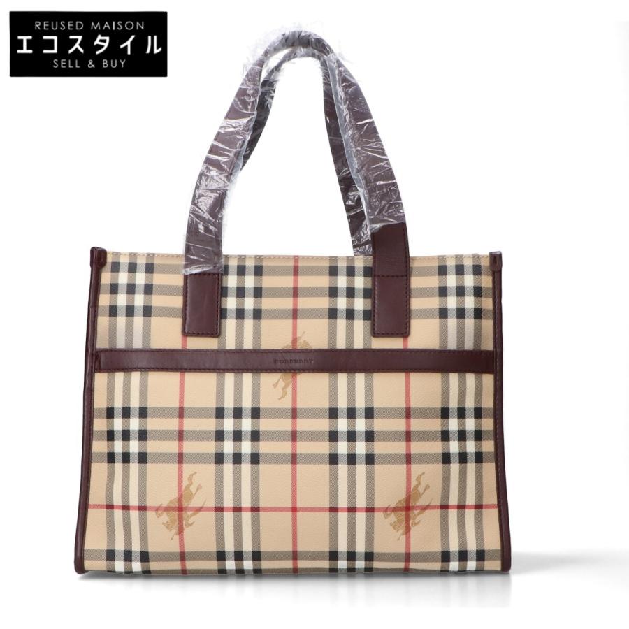BURBERRY バーバリー 新品同様 PVC×レザー ヘイマーケット チェック トートバッグ ブラウン レディース : ブランドリユースショップエコスタイル - 通販 - Yahoo!ショッピング