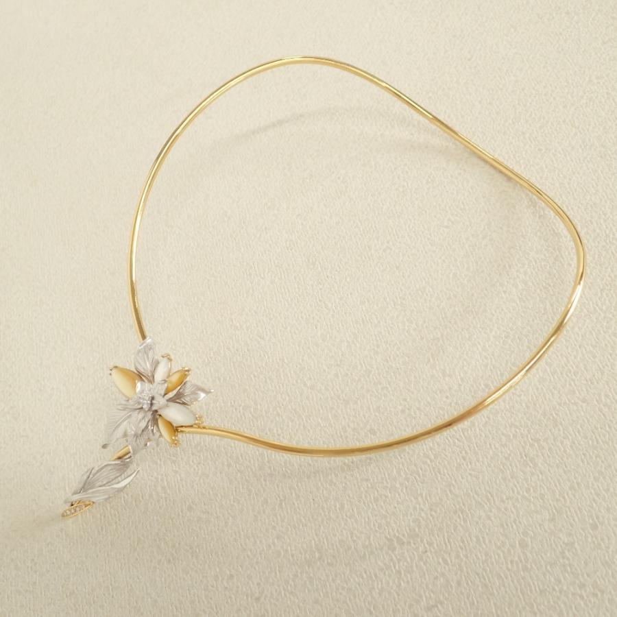 美品/ K18 CISEY 0.15ct フラワモチーフチョーカー/ ネックレス ゴールド/シルバー レディース :6889900000008417:ブランドリユースショップエコスタイル ...