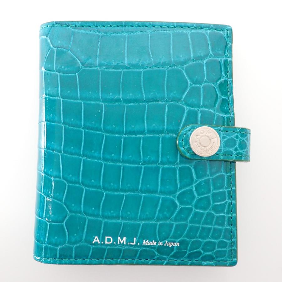 美品 A.D.M.J. Accessoires De Mademoiselle ADMJ 22SA0604 クロコダイル スモールウォレット 二つ折り財布（小銭入れあり） EMERALD ...