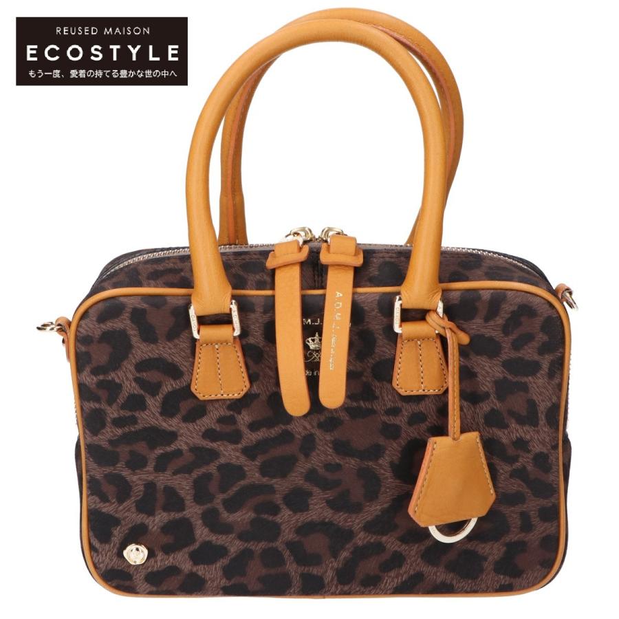 美品 A.D.M.J. Accessoires De Mademoiselle ADMJ 22WS01012 フィバナイラ ヘアカーフ型押し ミニ ボストンバッグ 23cm ESPRESSO ...