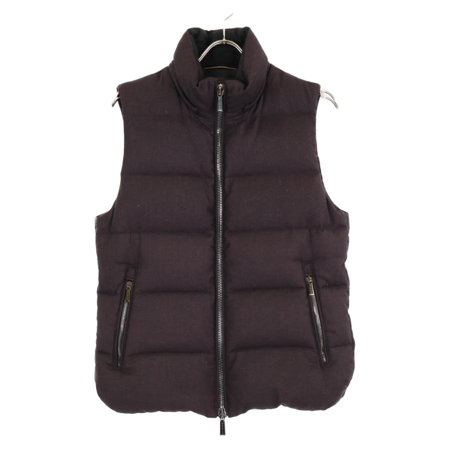 美品/国内正規 MOORER ムーレー FAYER-NO カシミヤ混ウール フード付ダウン ベスト 44 ダークパープル メンズ ...