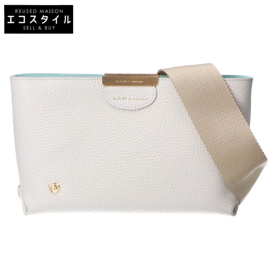 新品同様 A.D.M.J. Accessoires De Mademoiselle ADMJ 牛革型押し ボトムアクセント ショルダーバッグ ホワイト レディース ...