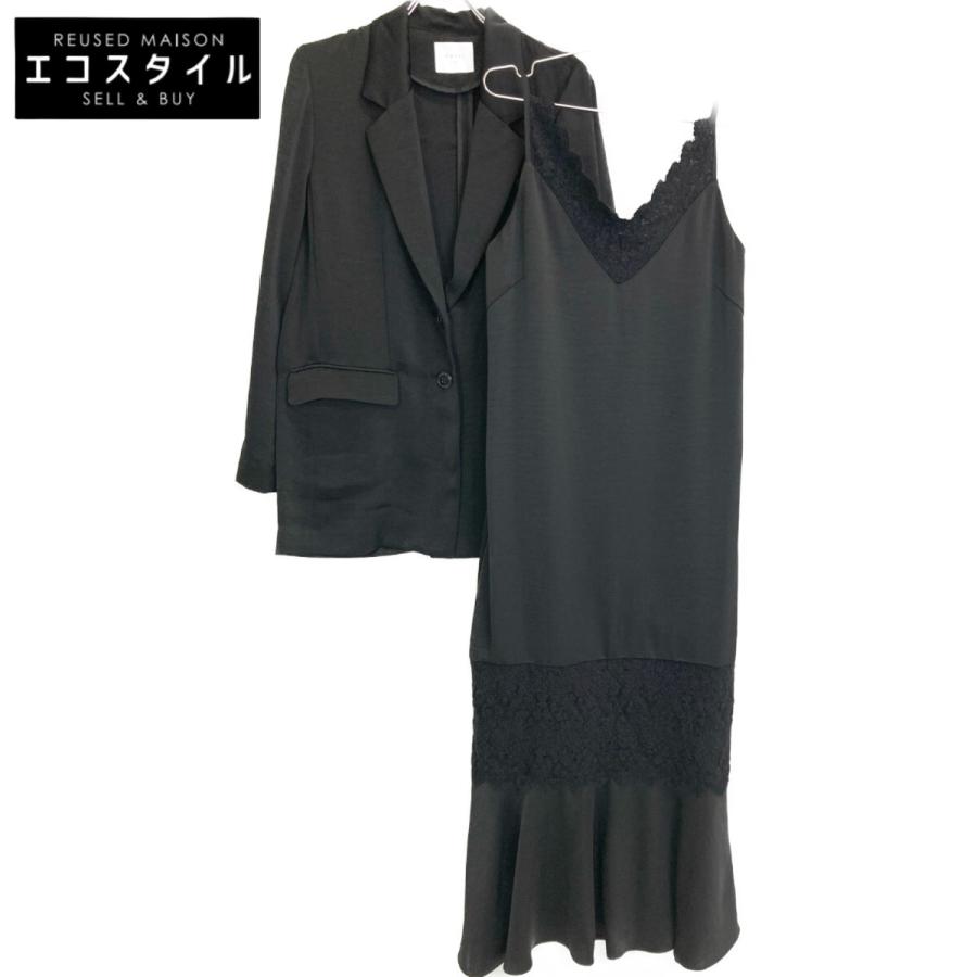 美品 AMERI アメリ 0124205470470 JACKET SET FLUFFY LACE DRESS サテンジャケット/レース切替ドレス セットアップ M レディース ...