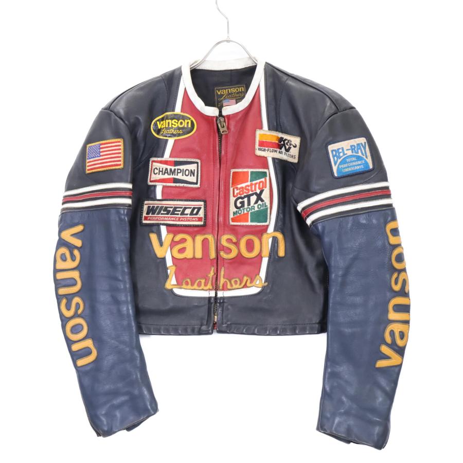 VANSON バンソン マルチカラー レザー STAR ワッペンレーシングシングルライダースジャケット 38 ワンピース メンズ 中古 : ブランドリユースショップエコスタイル - 通販 ...