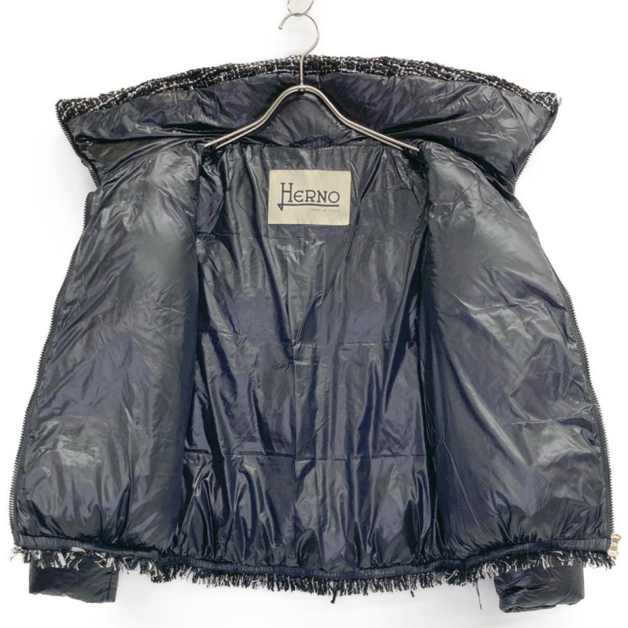 HERNO 国内正規/ ヘルノ PI001513D SOHO ツイードxナイロン ダウン ジャケット 40 ブラック レディース : ブランドリユースショップエコスタイル - 通販 ...