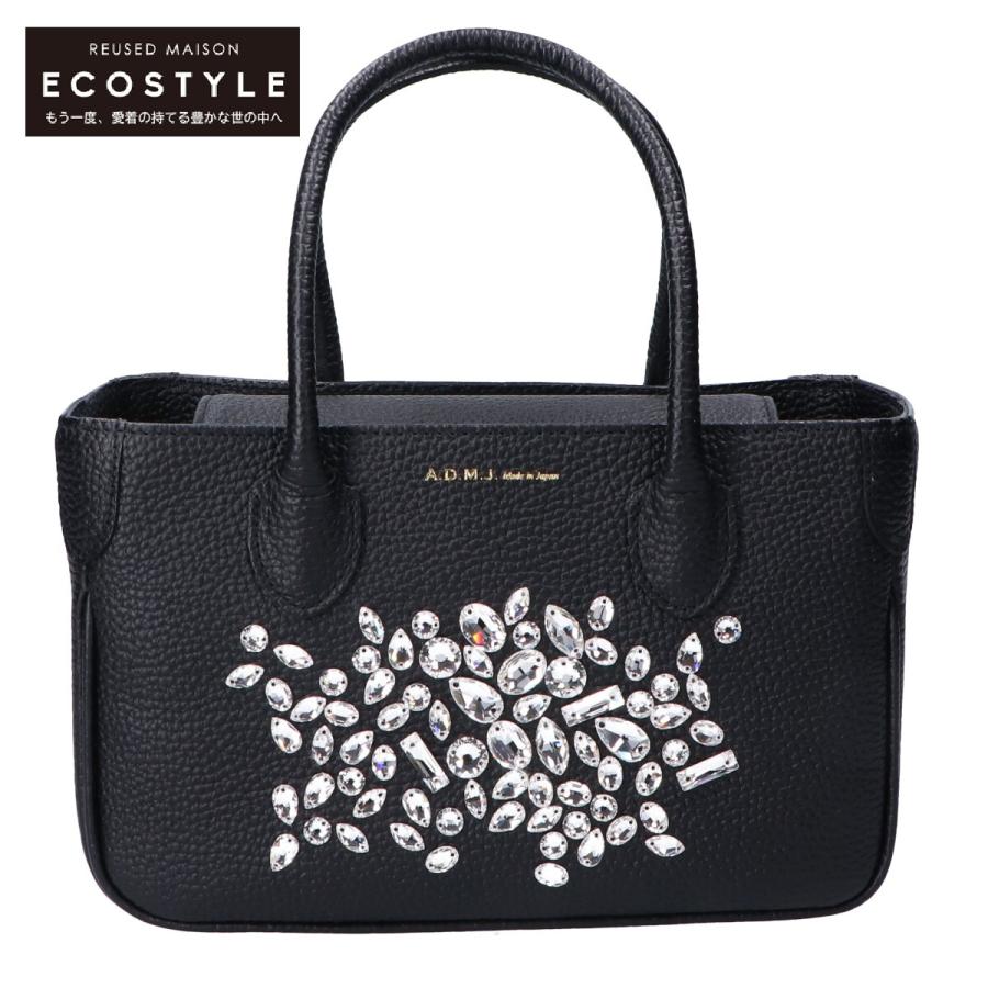 新品同様 A.D.M.J. Accessoires De Mademoiselle ADMJ ACS01153 スワロフスキー・エレメント シュリンクレザー トートバッグ BLACK ...