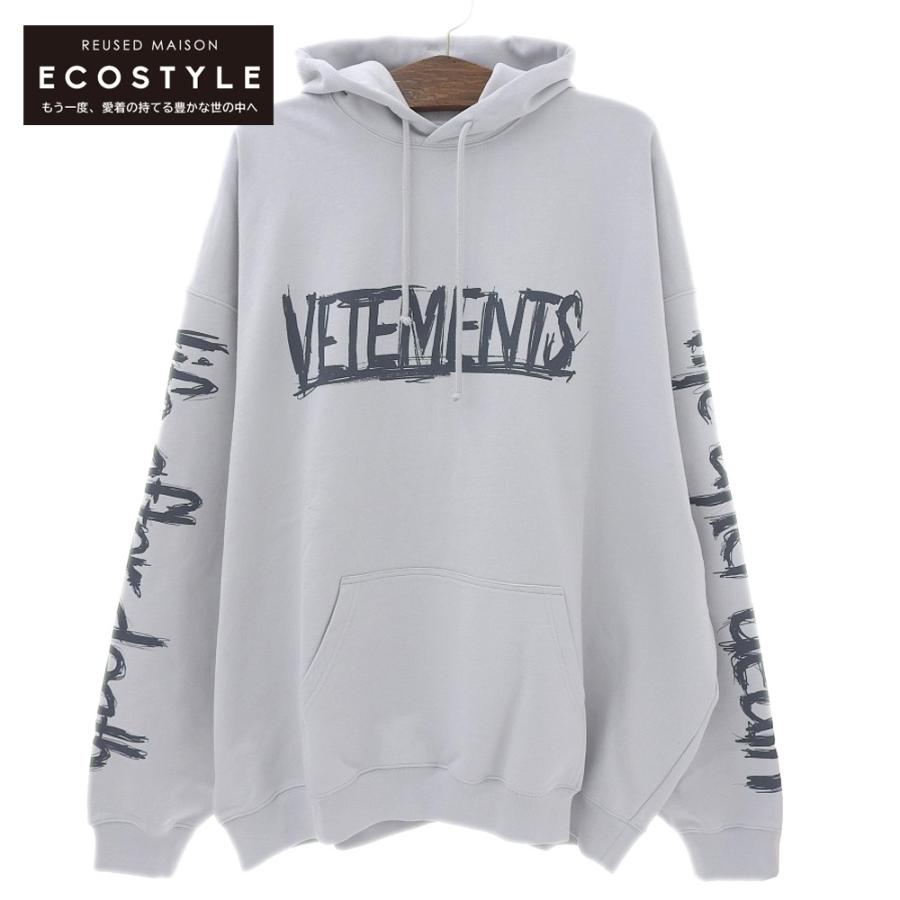 美品 VETEMENTS ヴェトモン ワールドツアー ロゴプリント プルオーバー パーカー メンズ ライトグレー M 23AW ...