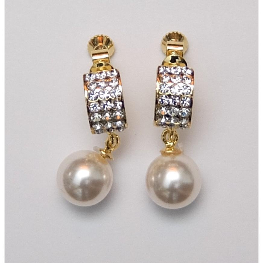 G型タイプラインストーン連爪ゴージャスパール付きイヤリング :e0004:wink ヤフー店 - 通販 - Yahoo!ショッピング