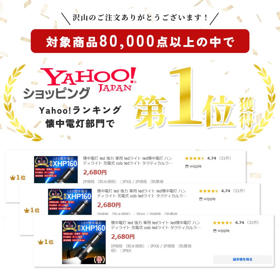 懐中電灯 led 強力 軍用 ledライト led懐中電灯 ハンディライト 充電式 cob タクティカルライト 最強 爆光 : wipple ...