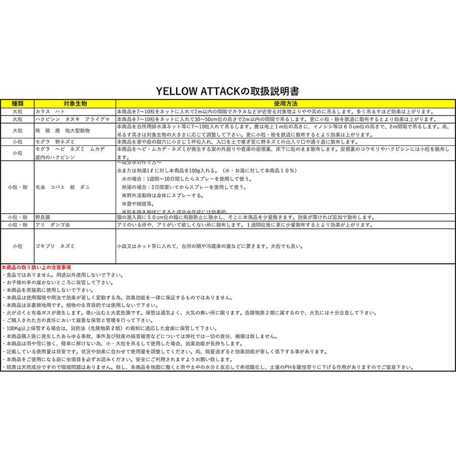 YELLOW ATTACK (イエローアタック) 大粒 400g エアーイズム 忌避剤 害獣 クマ イノシシ 猫よけ 対策 M2 : ワイズ ...