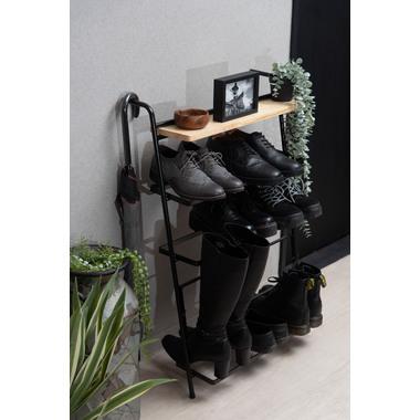 AZUMAYA(東谷) シューズラック 4段 立て掛け式 木製棚板付き スチール製 ブラック｜NIT-15BK : Wishop Yahoo!店 - 通販 - Yahoo!ショッピング
