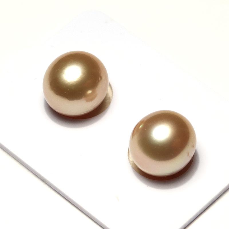 宝石ルース ゴールドパール 白蝶真珠2珠 幅9.7mm縦10.3mm幅9.8mm×10.5mm オーバル形 片穴あき 材料 : パールワイゼム ...