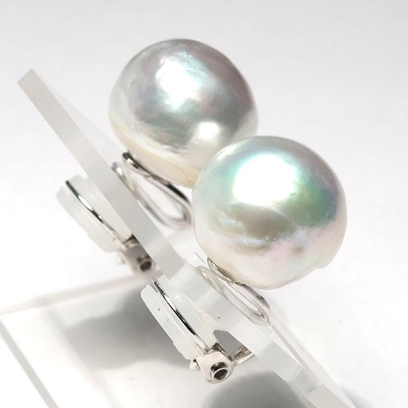 イヤリング 白蝶パールイヤリング幅14mm最長14.9mm バロック形ビックサイズ 微調整可 痛くないイヤリング SILVER : ジュエリー ...