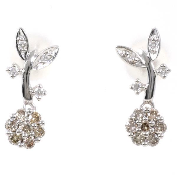 ピアス K18 18金 WG ホワイトゴールド ブラウンダイヤ 0.20×2 ダイヤ 0.05×2 総重量約2.4g : 100302050a800125 : ワンダープライス Yahoo!店 ...