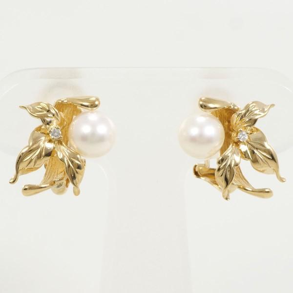 イヤリング K18 18金 YG イエローゴールド パール(真珠) ダイヤ 0.01 ×2 総重量約4.4g : ワンダープライス Yahoo!店 - 通販 - Yahoo!ショッピング
