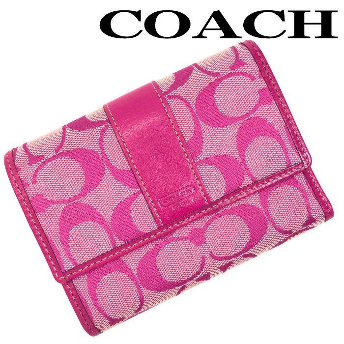 COACH 【中古】COACH コーチ 三つ折り財布【ほぼ新品】シグネチャー柄 キャンバスピンク レディース ブランド r-coach-w-0084-04 : WOODNET - 通販 ...