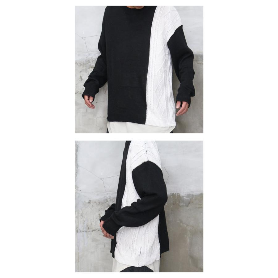 切替ラフニット メンズ バイカラーニット 切替ニット ラフニット モノトーンニット 長袖ニット コットン配合ニット セーター ハイゲージニット ...