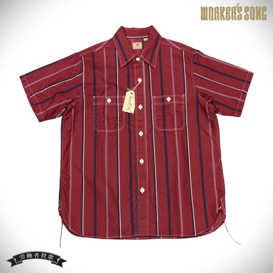 SUGAR CANE シュガーケーン ツイルストライプ 半袖 ワークシャツ アメカジ SC37929 165)レッド Mサイズ トップス : WORKER S SONG - 通販 ...